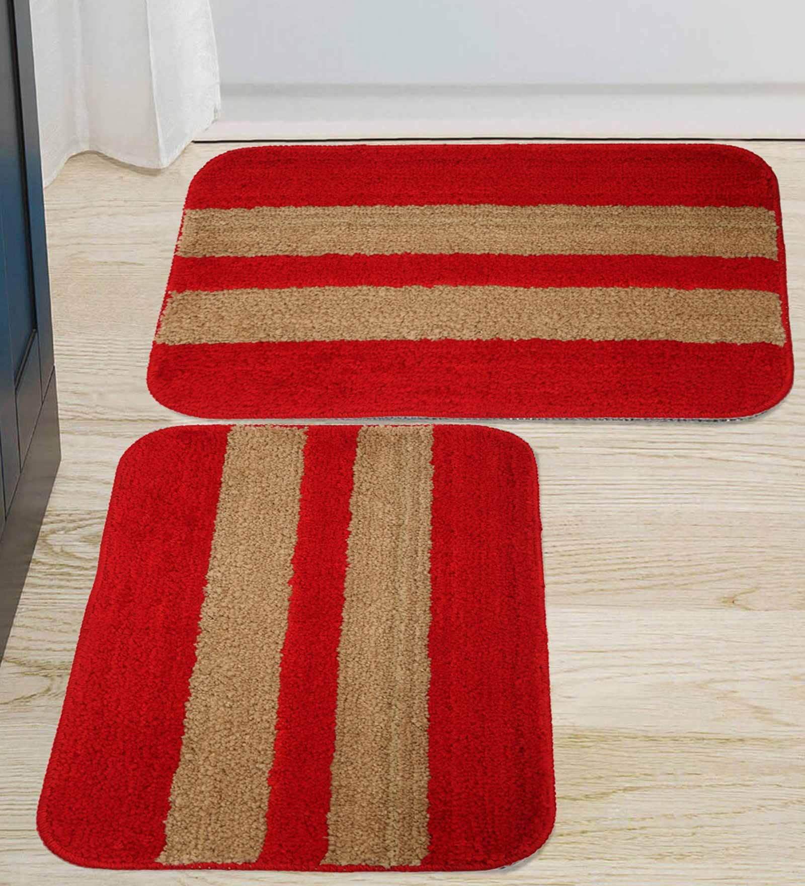 Buy Red Geometric Polyester 16x24 Inches AntiSkid Bath Mats By Hosta ...
