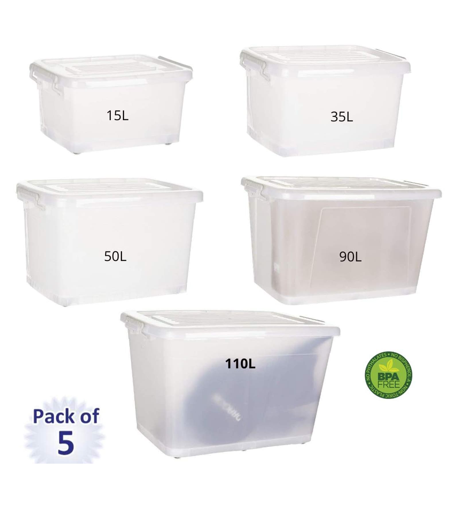Buy 15, 35, 50, 90 & 110 Litres Plastic Storage Box , Set of 5 by Now ...