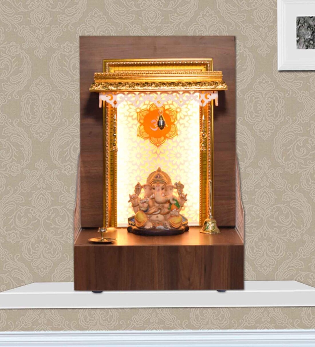 Buy The Mandir Store Manokamna Walnut Finish Wooden LED Mandir With ...