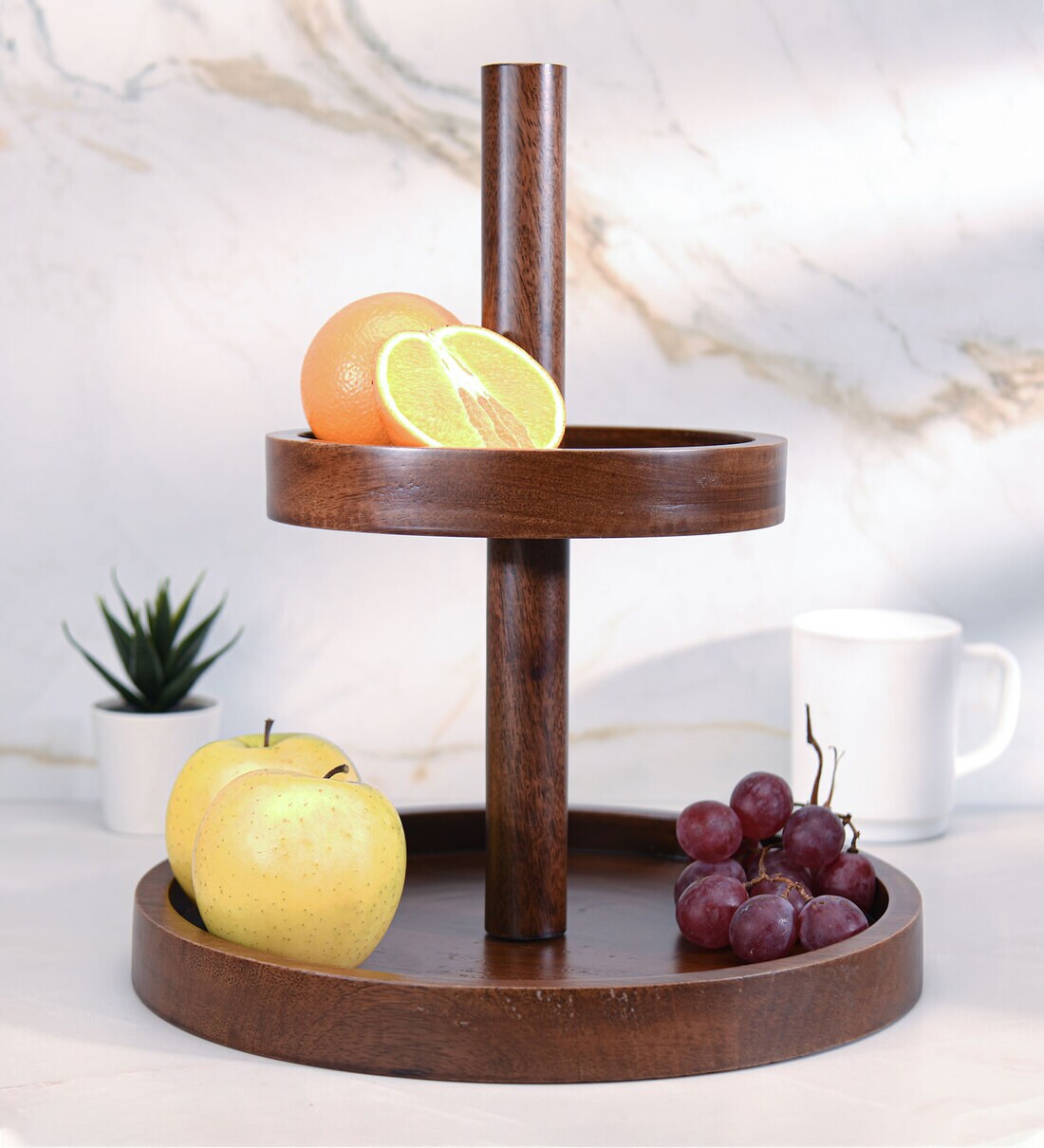 Buy 2 Tier Brown Mango Wood Cake Stand by Sattva Crafts Online - Cake ...