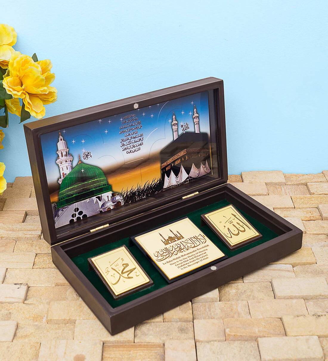 Buy 24 Ct Gold-Plated Makka Madina Gold Acrylic Prayer Box by Golden ...