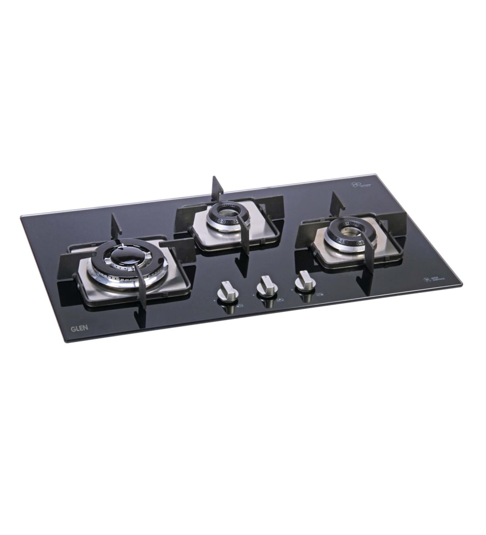 Buy 3 Burner Built In Glass Gas Hob with Italian Double Ring Brass ...