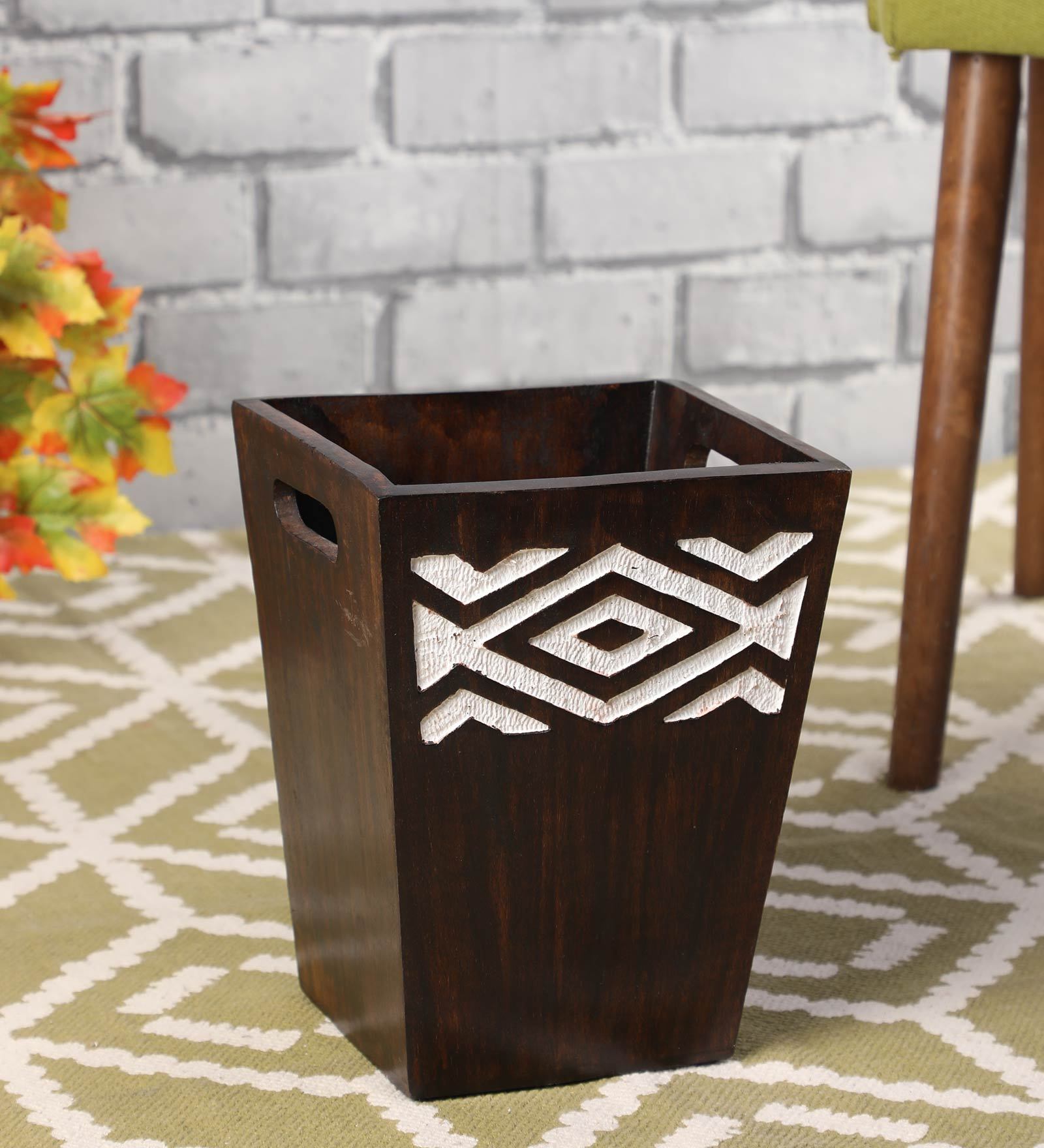 Buy Handcrafted Wooden Fern Brown Dustbin Online - Dustbins - House ...