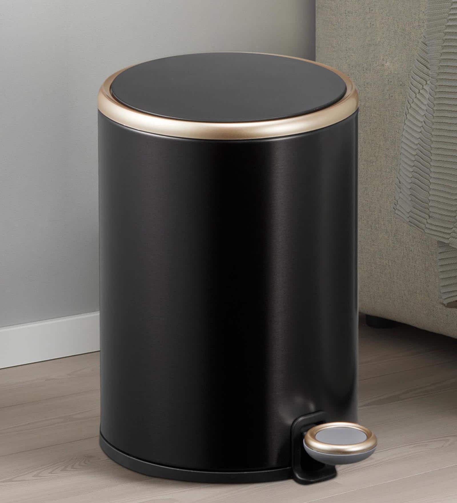 Buy Black 6 Ltr Stainless Steel Step Dustbin by Obsessions Online ...