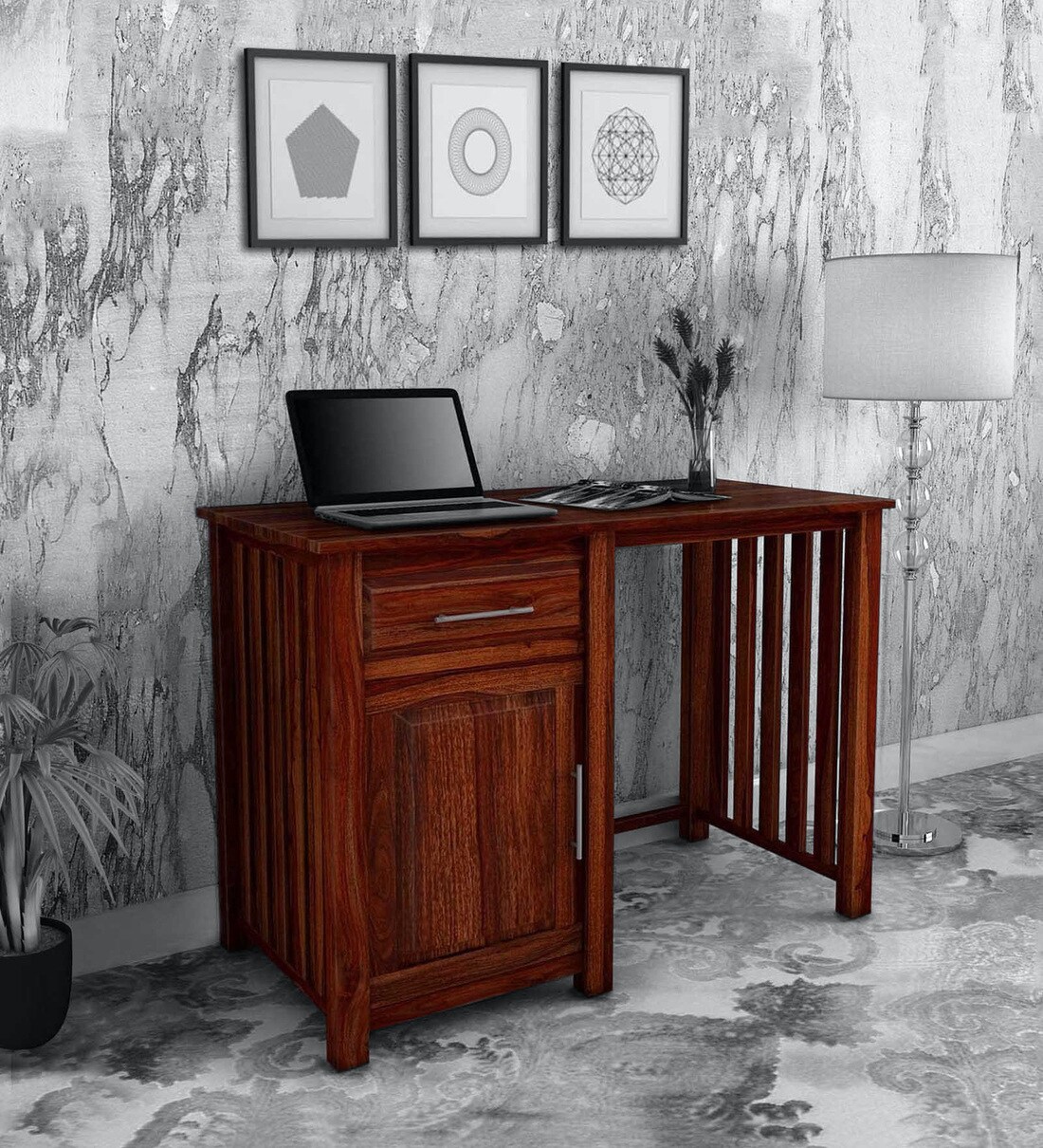 Buy Abbey Sheesham Wood Writing Table In Honey Oak with Storage at 5% ...
