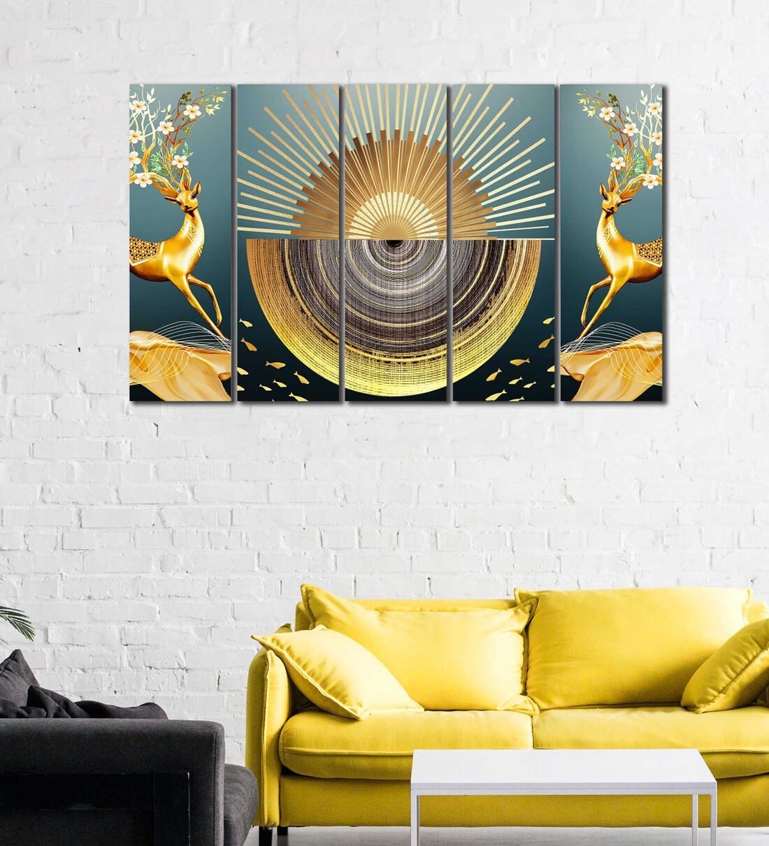 Buy Abstract Geometry MDF Art Panel Set of 5 By Wens Online - Abstract ...