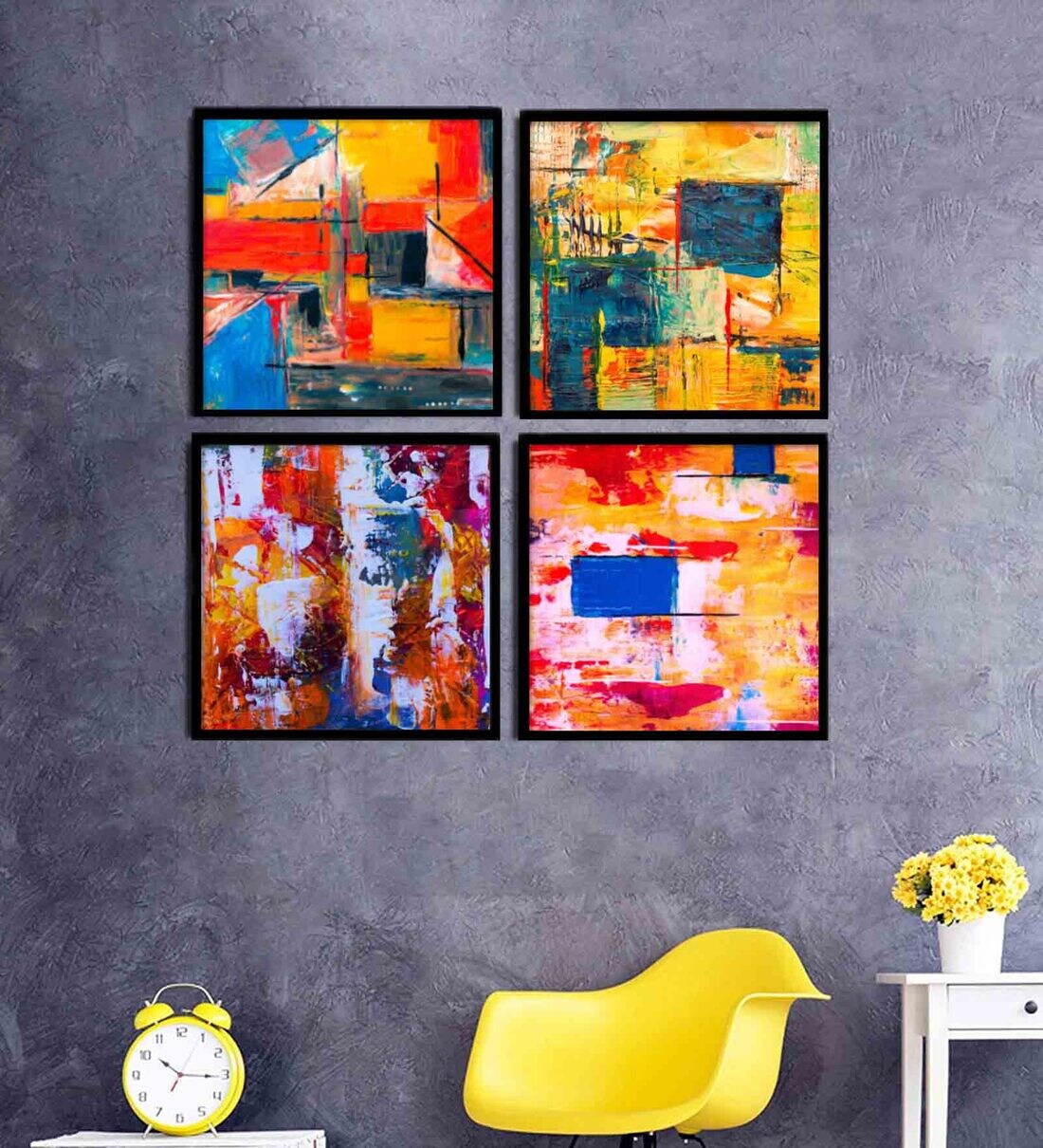 Buy Gothic Orange Engineered Wood Framed Abstract Art Print Set of 4 at ...