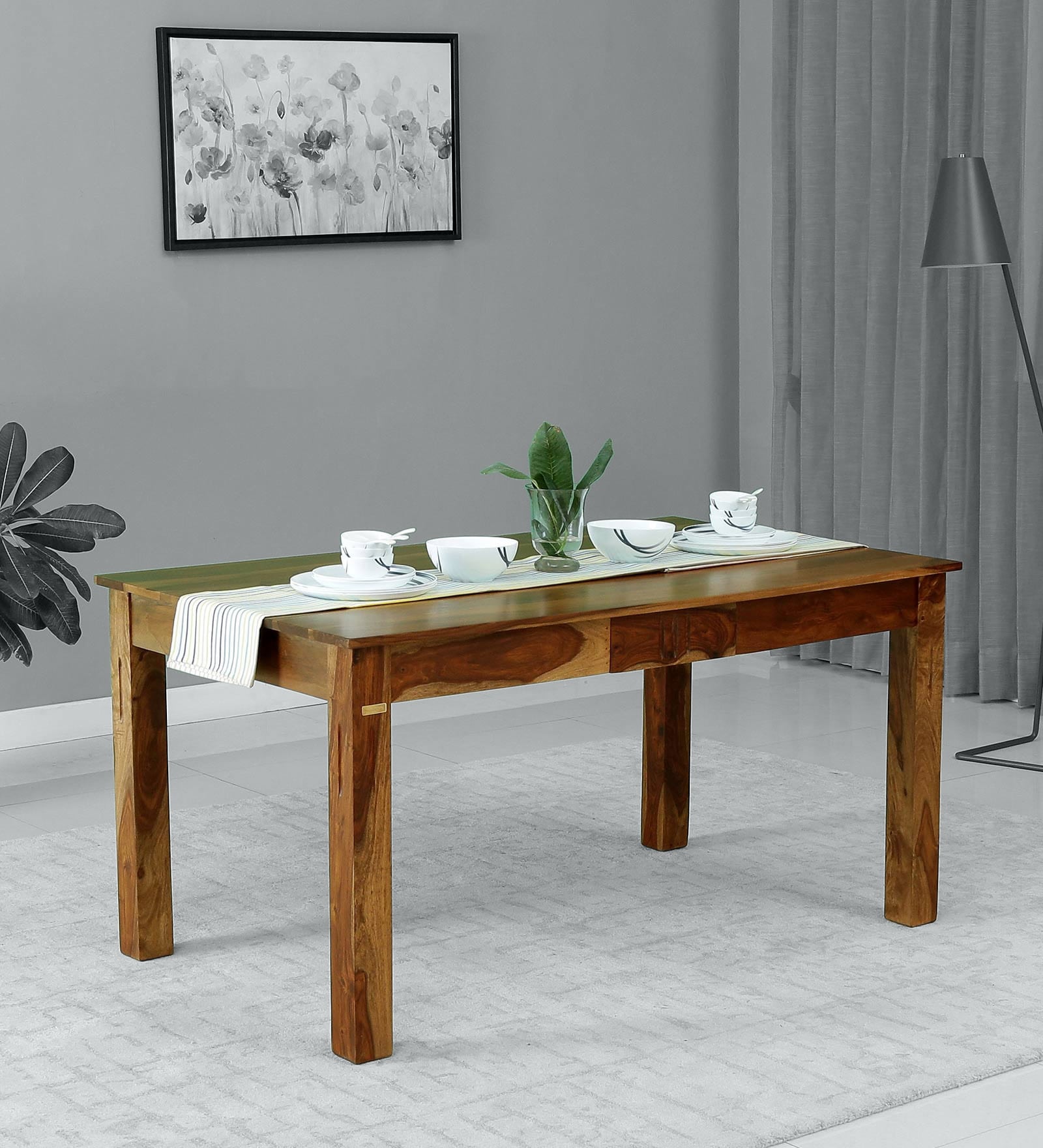 Buy Abbey Sheesham Wood 6 Seater Dining Table In Rustic Teak Finish ...