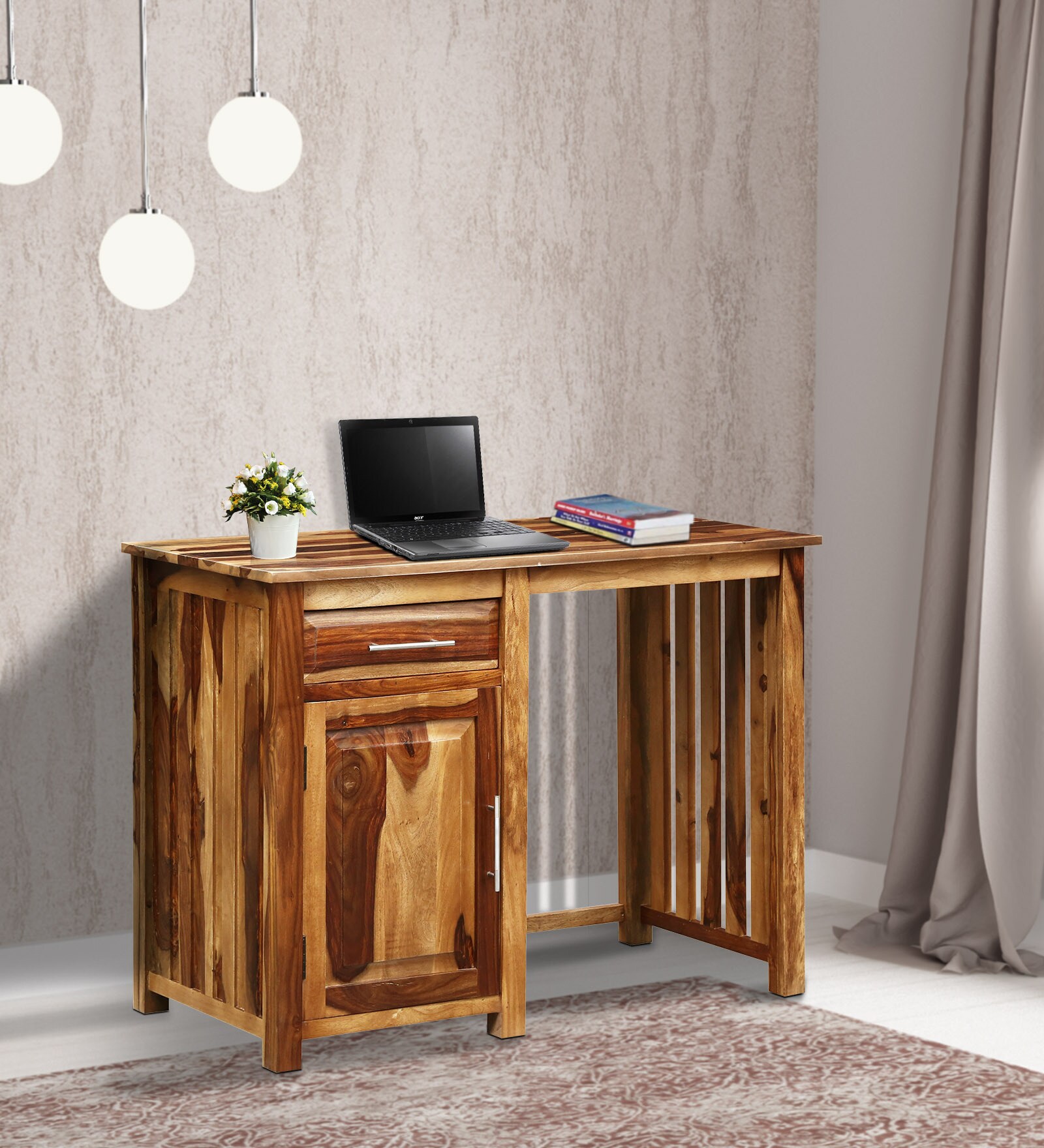 Buy Abbey Sheesham Wood Writing Table in Rustic Teak Finish Online ...
