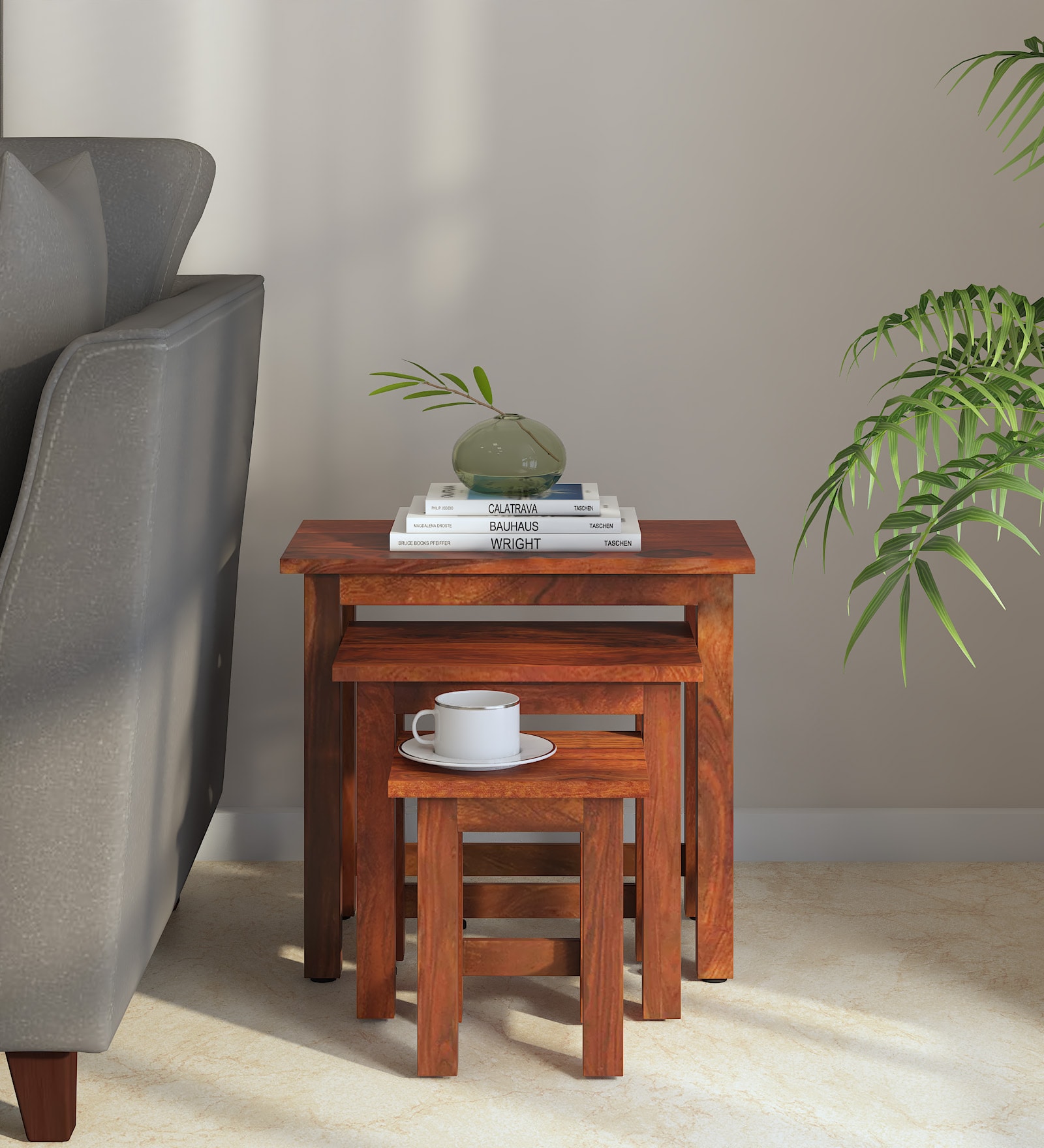 Buy Acropolis Sheesham Wood Nest Of Tables In Honey Oak Finish Online - Nest of Tables - Nest of ...