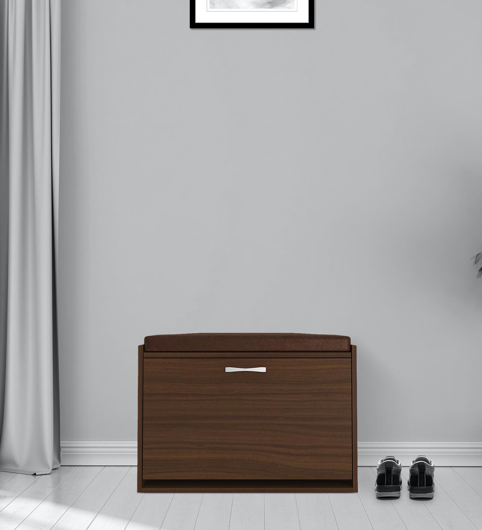 Buy Acacia Pull-down Shoe Rack with Cushioned Seating in Coffee Walnut ...
