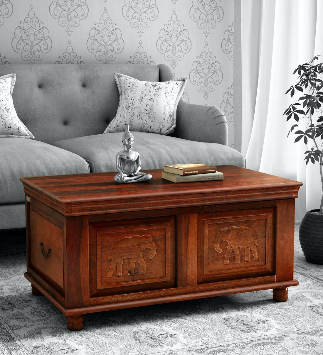 Buy Airavana Sheesham Wood Trunk in Honey Oak Finish Online - Trunks ...