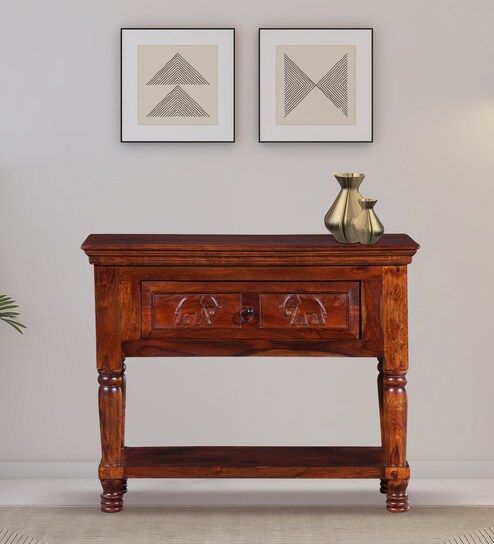 Buy Airavana Sheesham Wood Console Table In Honey Oak Finish Online ...