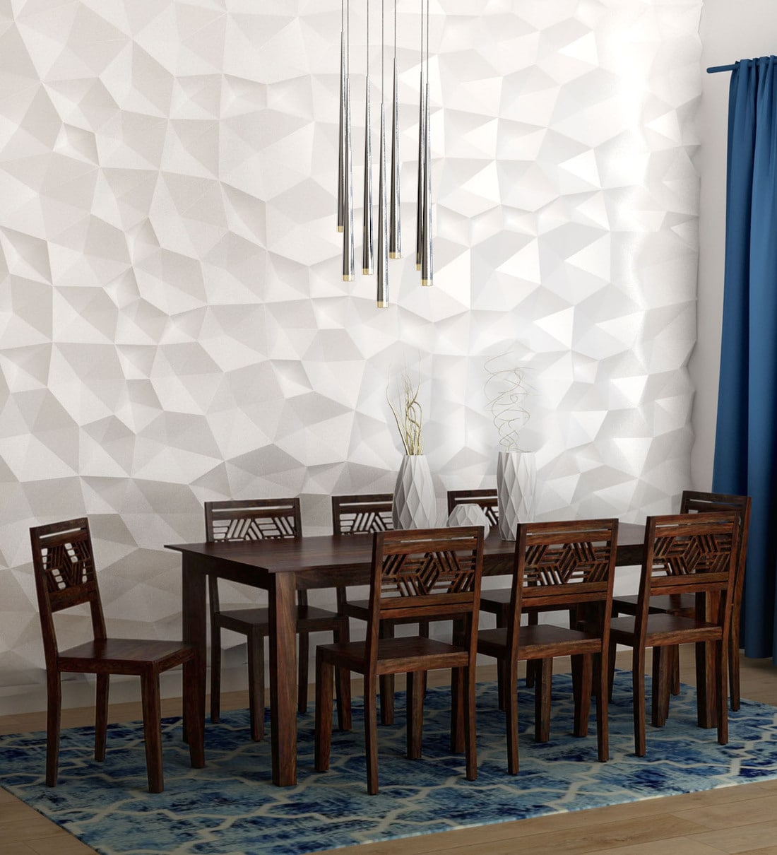 Buy Alder Sheesham Wood 8 Seater Dining Set in Warm Chestnut Finish Online - 8 Seater Dining ...