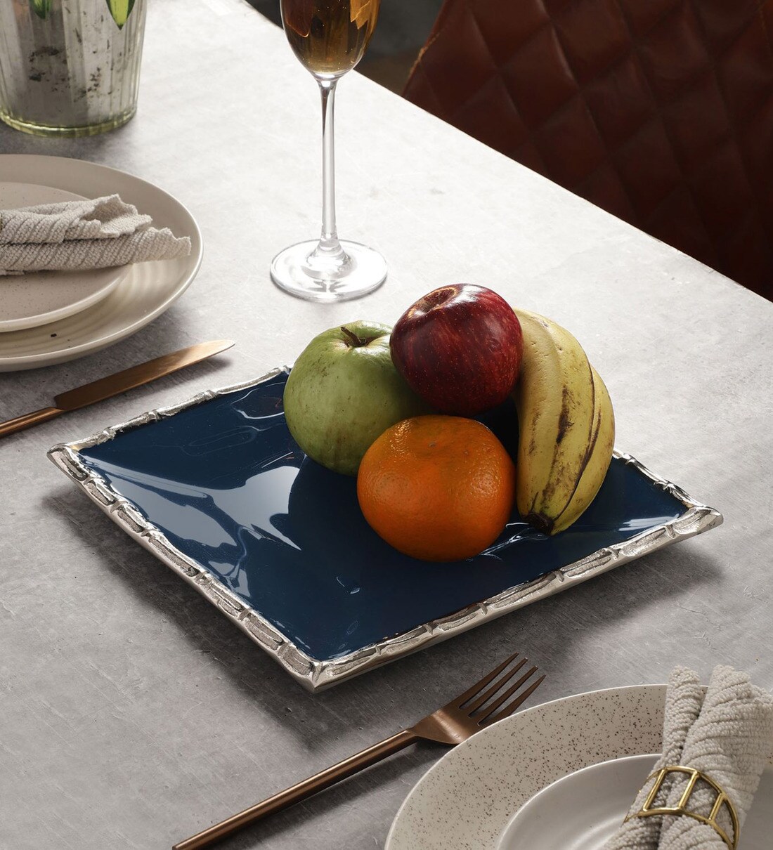 Buy Alf Vine Square Blue & Silver 10 Inch Aluminium Appetizer Platter ...