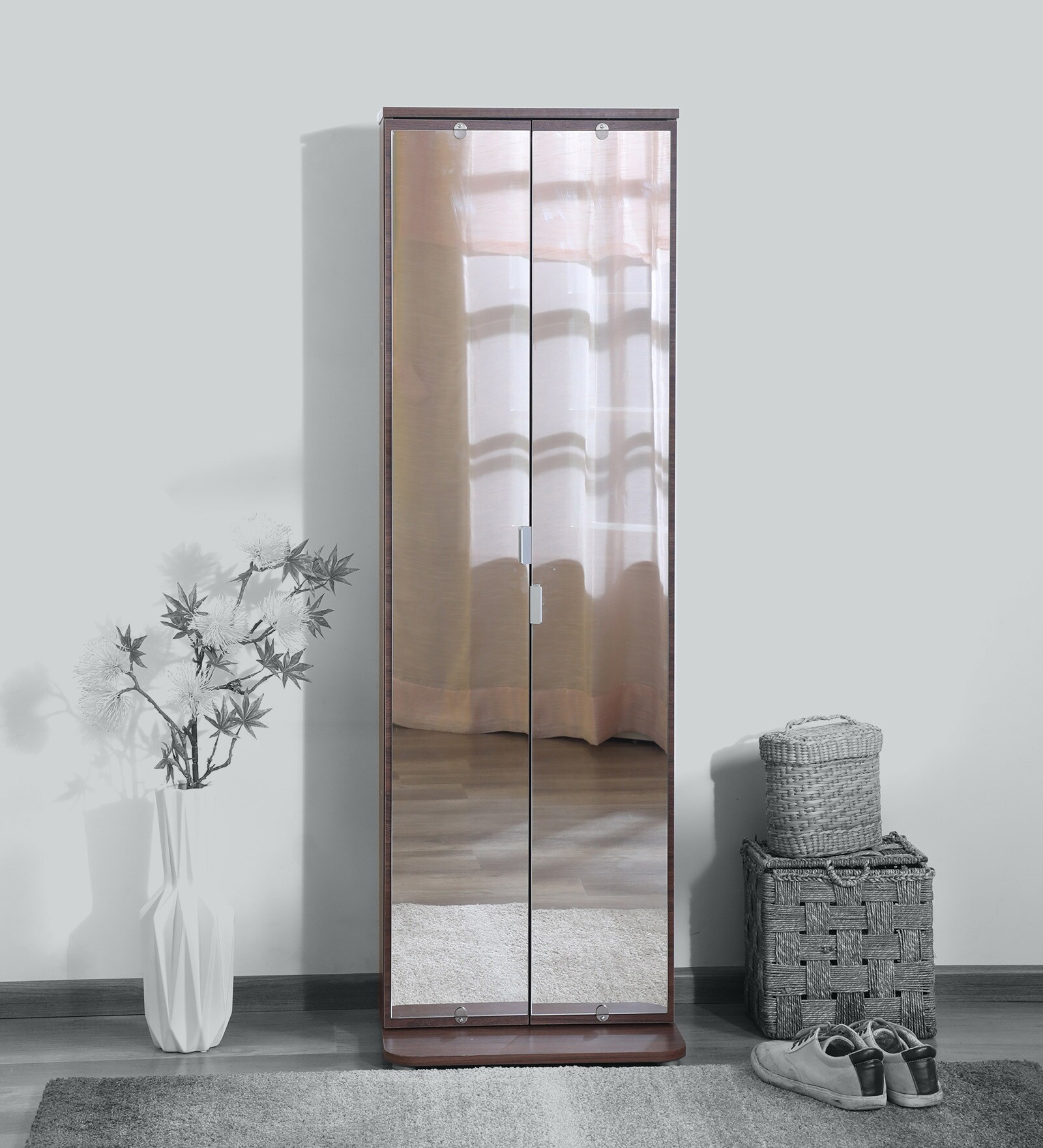 Buy Alonzo Shoe Rack with Mirror in Brown Colour - CasaCraft Online ...