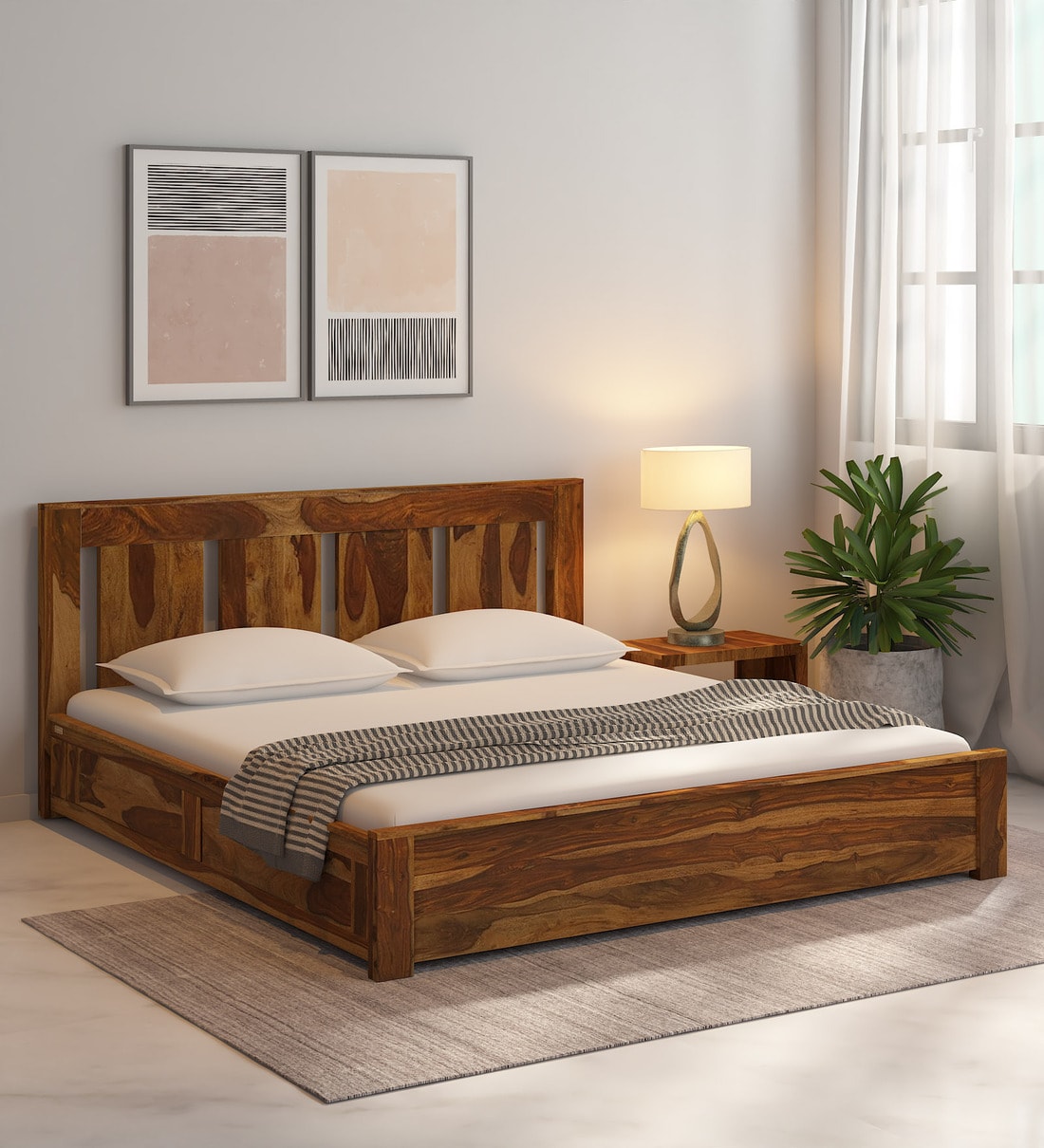 Buy Amarillo Sheesham Wood King Size Bed With Box Storage In Rustic ...
