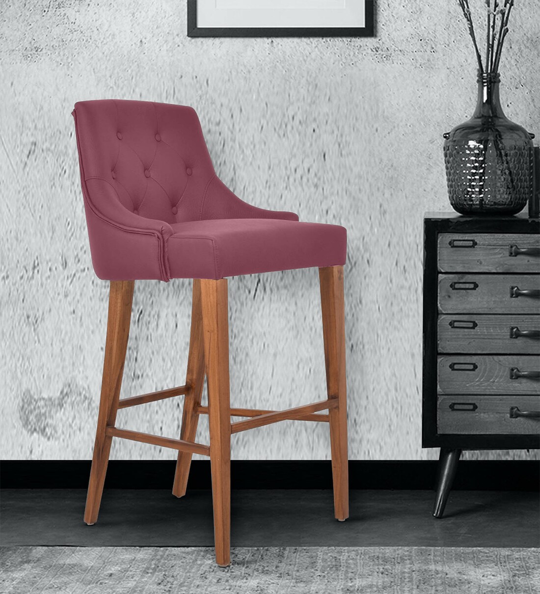 Buy Amora Solid Wood Bar Stool In Light Fuschia Colour Online ...