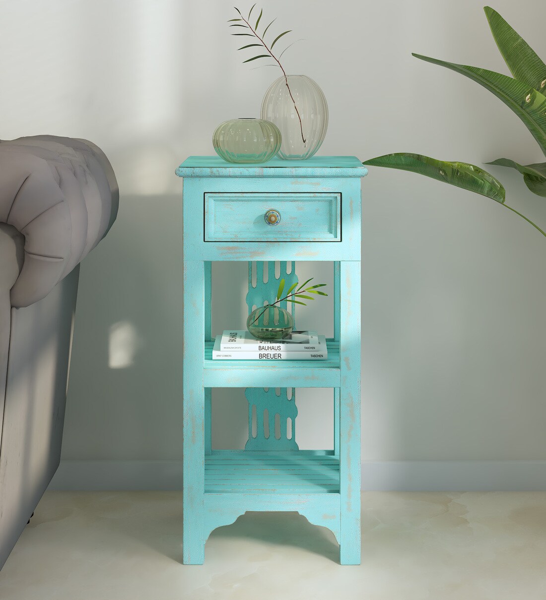 Buy Amory Sheesham Wood End Table In Blue Finish Online - Eclectic End ...