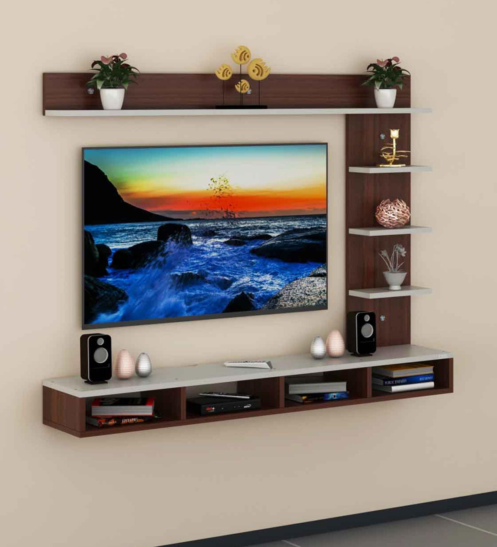 Buy Ambience TV Unit in Classic Walnut & Frosty White Finish for TVs up ...