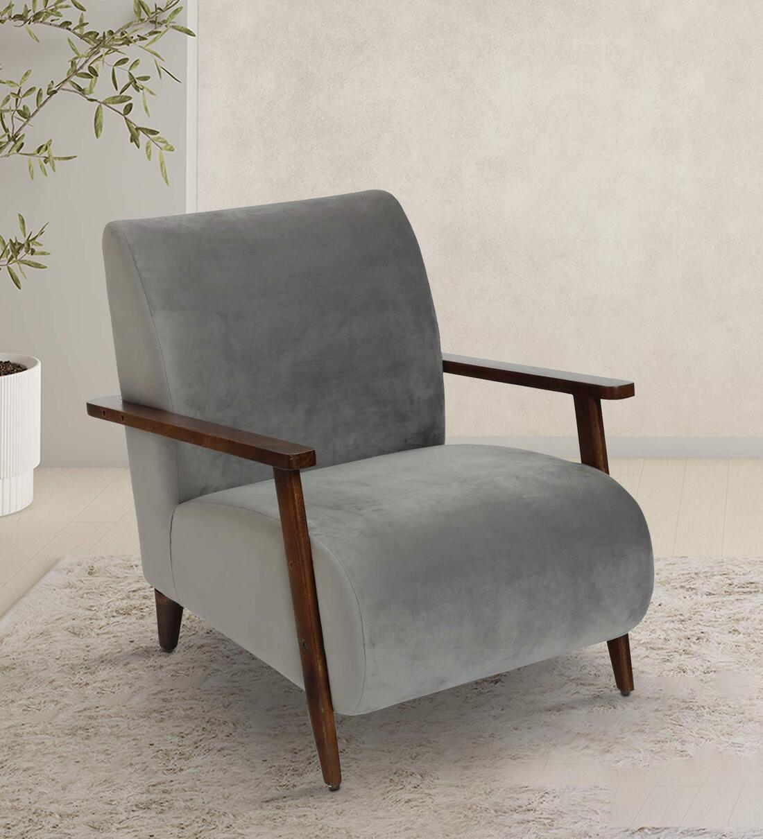 Buy Atreo Velvet Arm Chair In Steel Grey Colour at 21% OFF by Casacraft ...