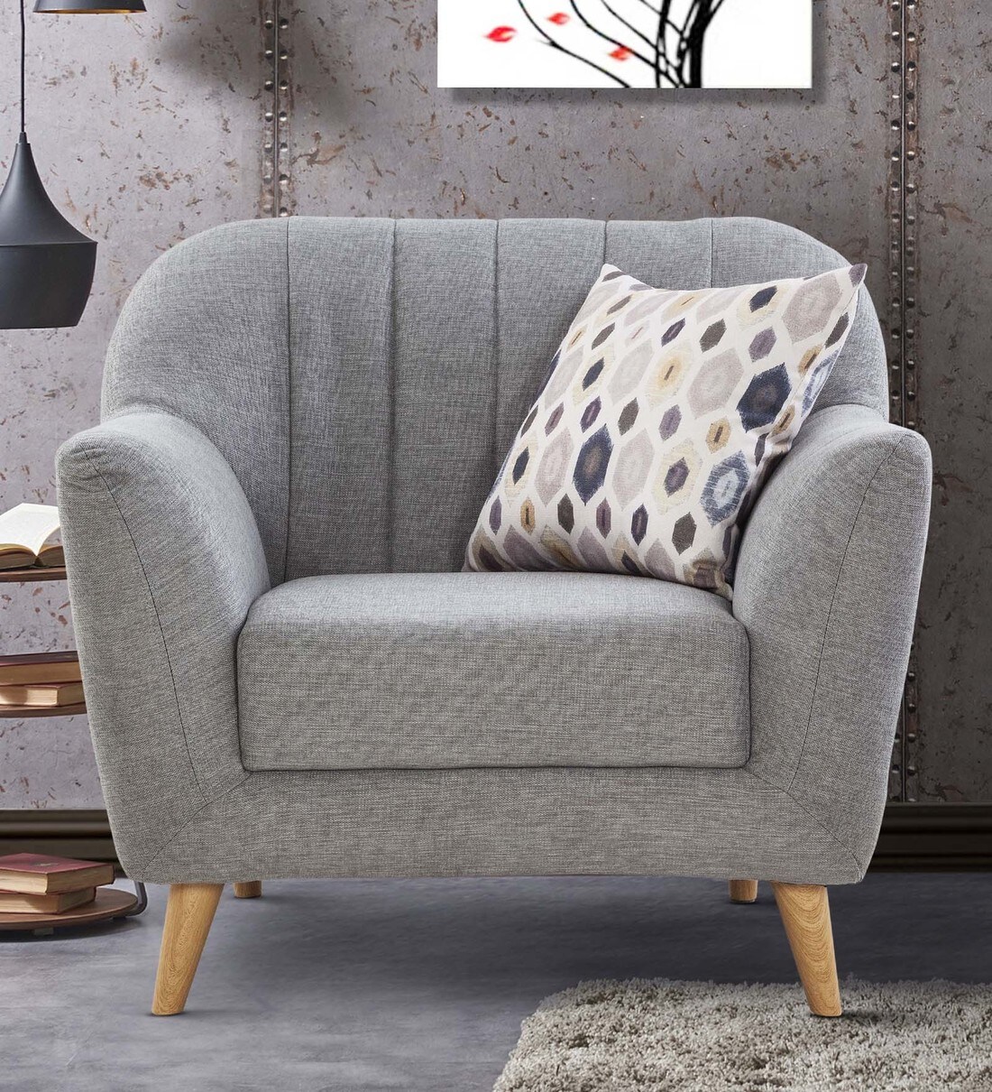 Buy Antalya Fabric 1 Seater Sofa in Grey Colour Online - Mid-Century ...