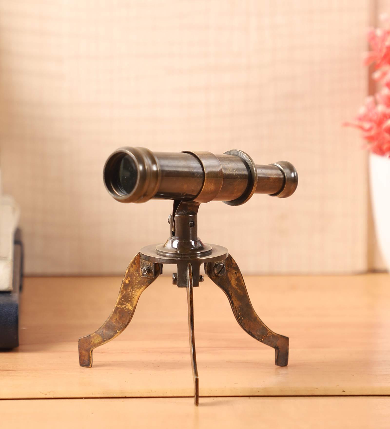 Buy Antique Brass Mini Telescope Showpiece With Brass Tripod Stand by ...