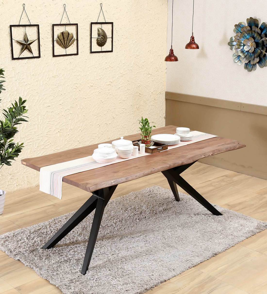 Buy Armin Six Seater Dining Table in Natural Acacia Finish Online ...