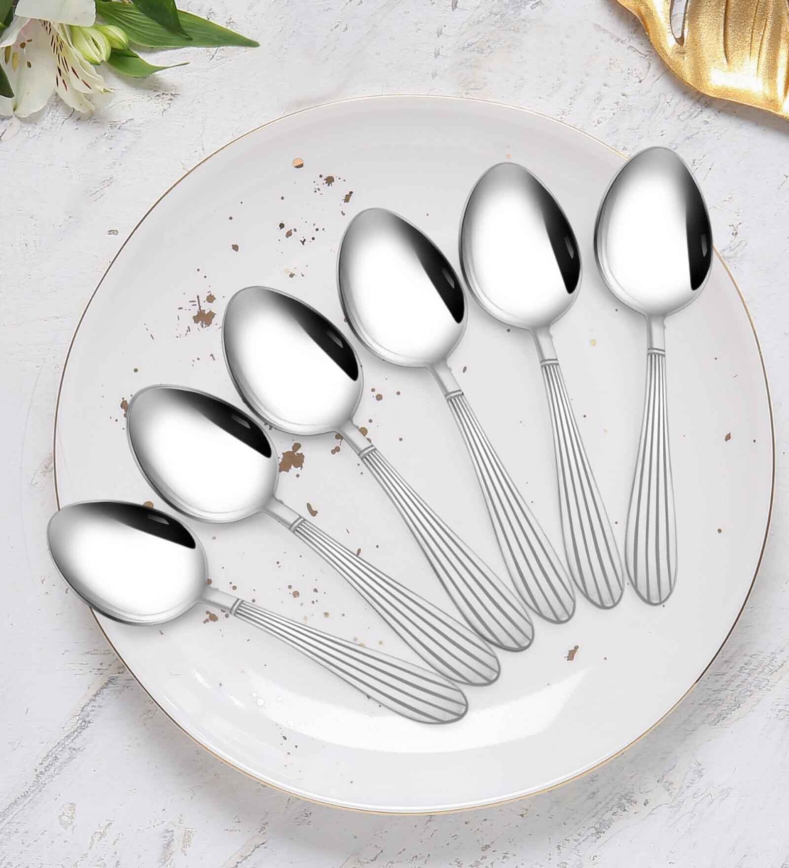 Buy Arias Sysco Silver Stainless Steel (Set of 6) Serving Spoon Online ...