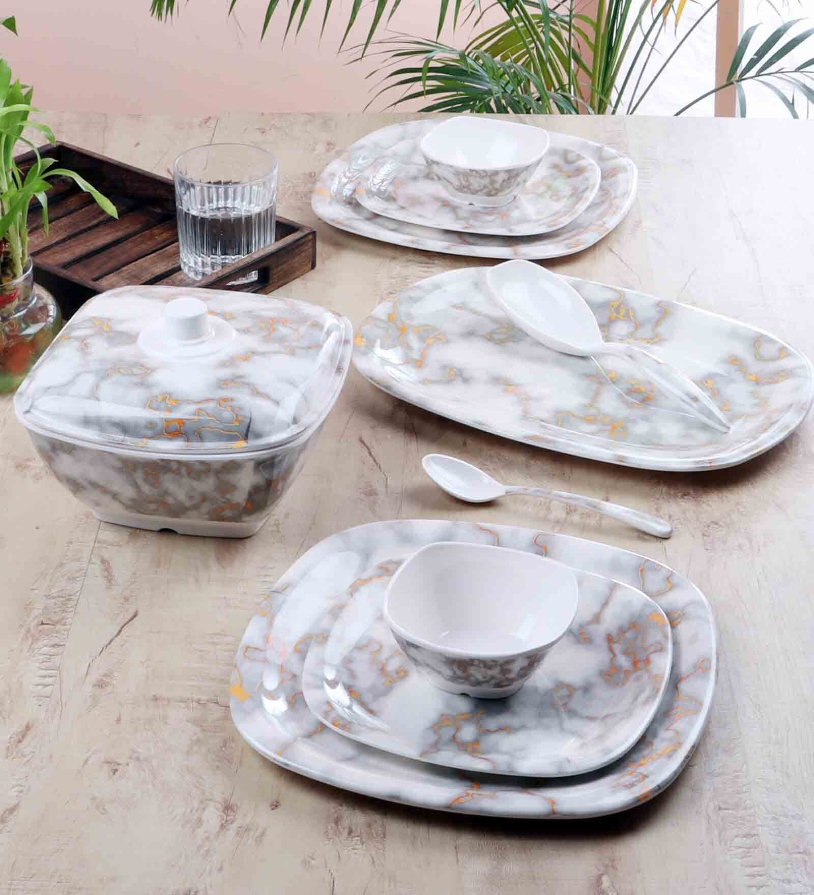 Buy Textured 40 Pcs White & Grey Melamine Dinnerware Set Online ...