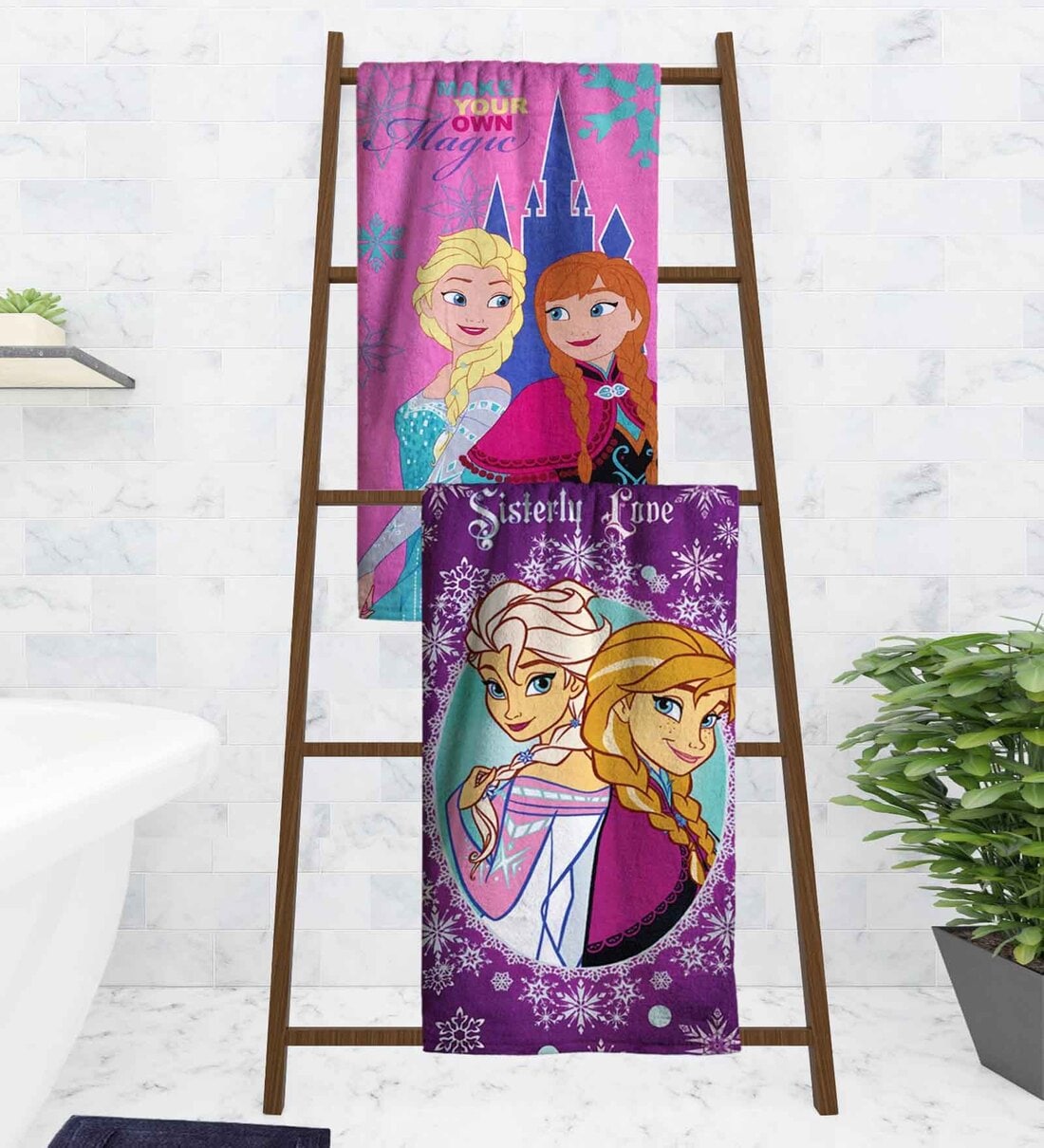 Buy Disney Frozen Sisterly Love Elsa & Anna Kids 350 GSM Bath Towel ...