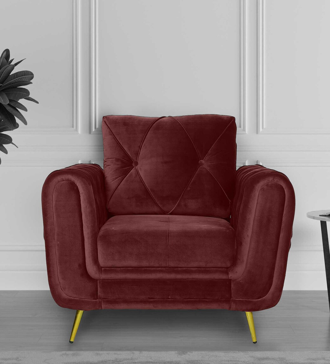 Buy Atlantis Velvet 1 Seater Sofa in Wine Red Colour Online ...