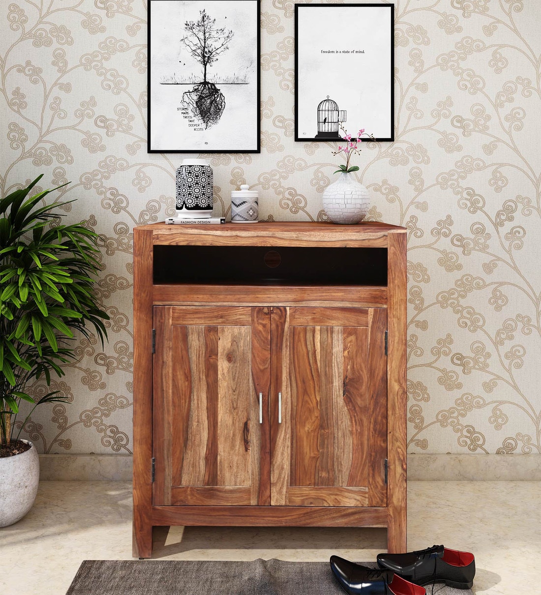 Buy Avian Sheesham Wood Shoe Cabinet in Rustic Teak Finish Online ...