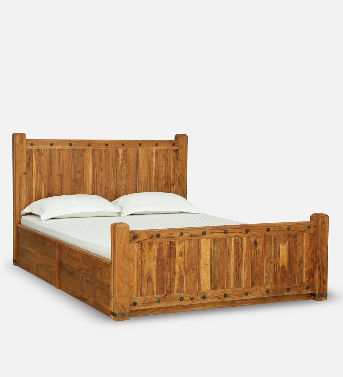 Buy Avyanna Solid Wood King Size Bed With Box Storage In Natural Finish ...