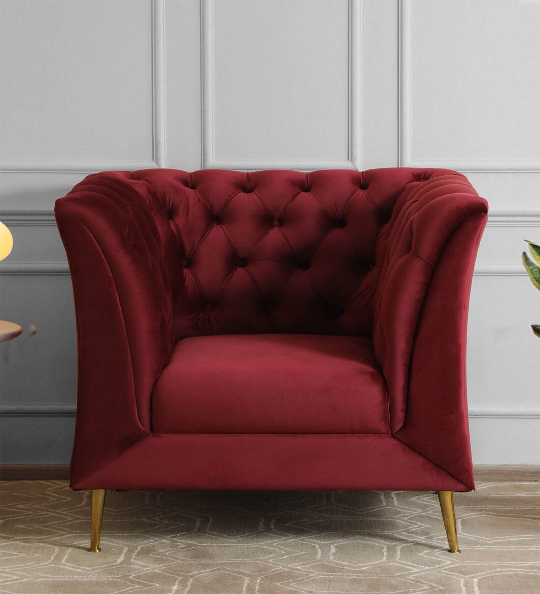 Buy Azalea Velvet 1 Seater Sofa In Berry Red Colour Online ...