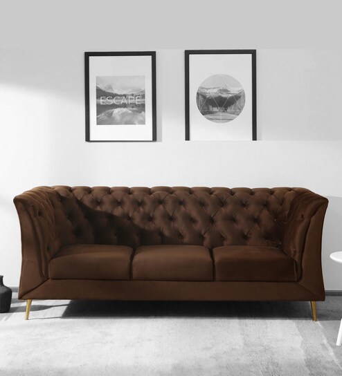 Buy Azalea Velvet 1 Seater Sofa In Brown Colour Online - Contemporary 1 ...