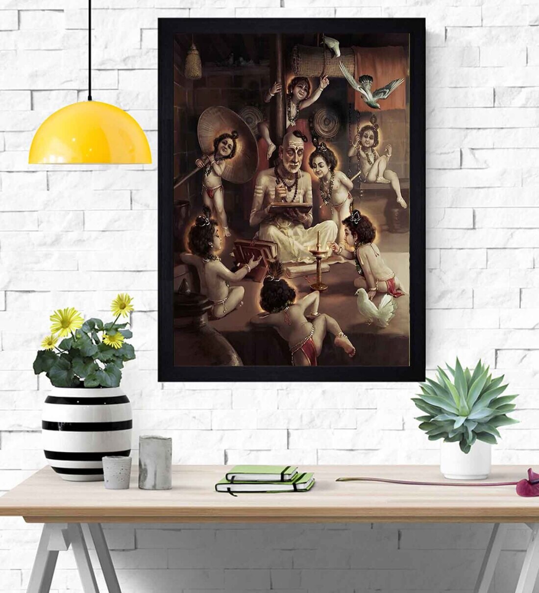 Buy Bal Krishna Multicolour Textured Paper Framed Spiritual Art Print ...
