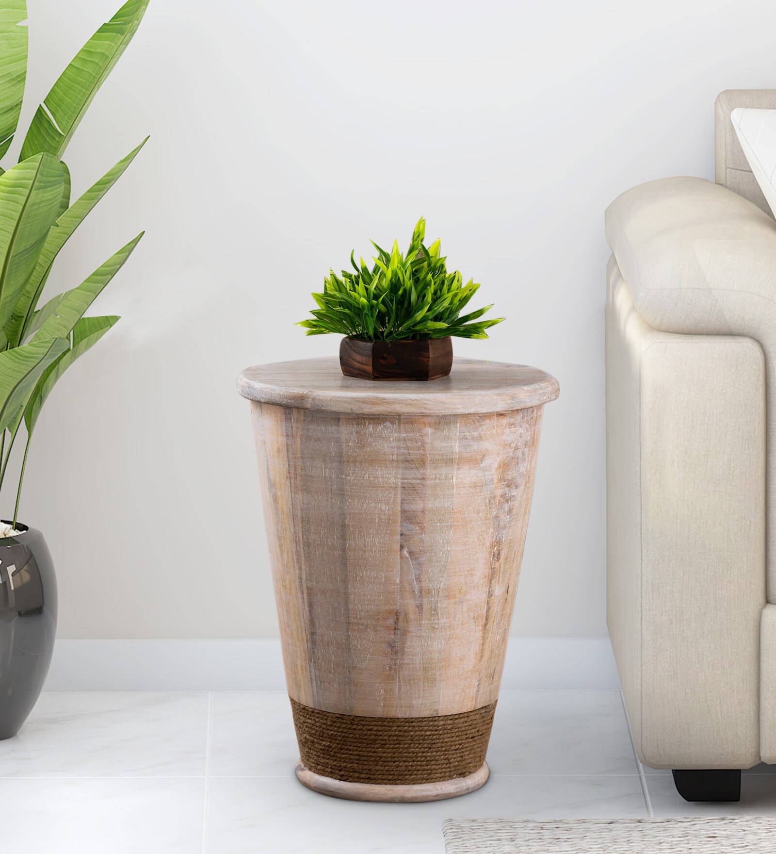 Buy Barrel Solid Wood End Table In White Colour at 60% OFF by ...
