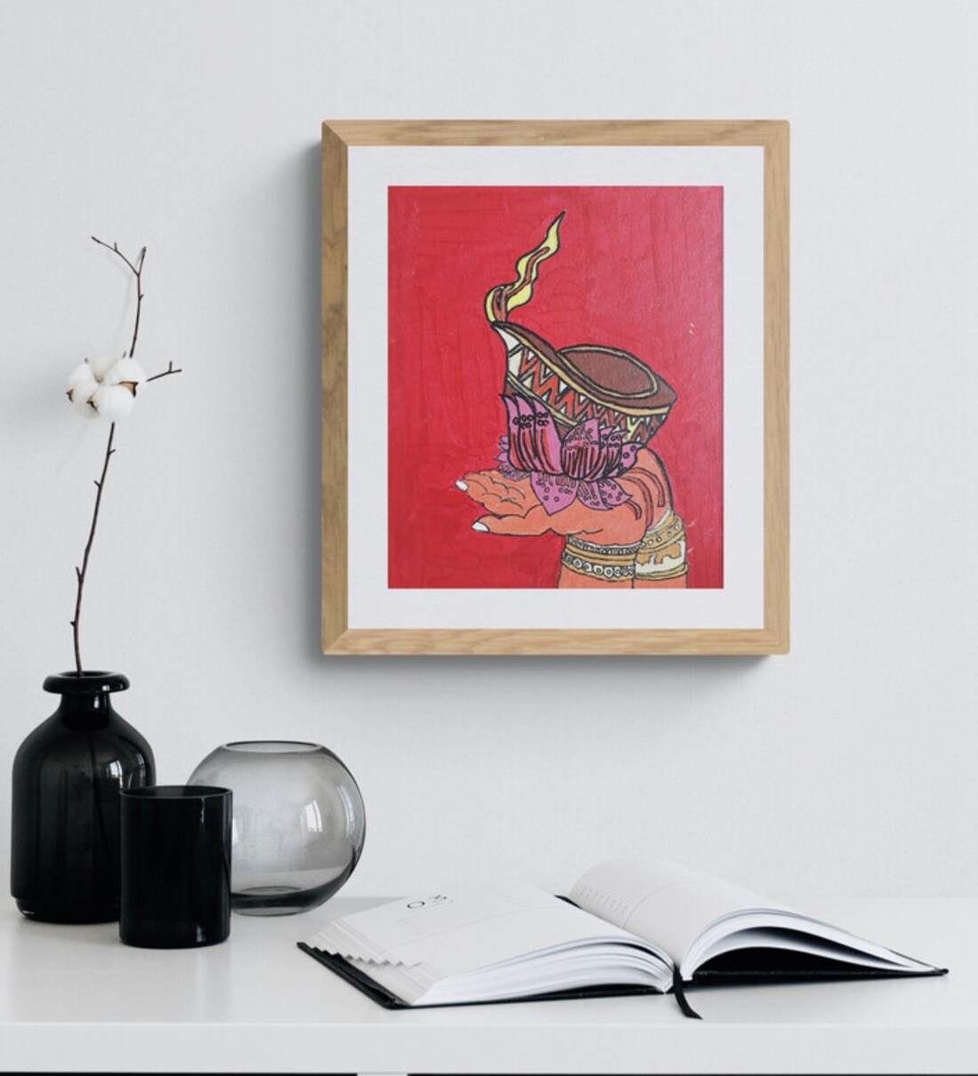 Buy Multicolour Beauty And Devotion Canvas Framed Acrylic Paint Hand ...