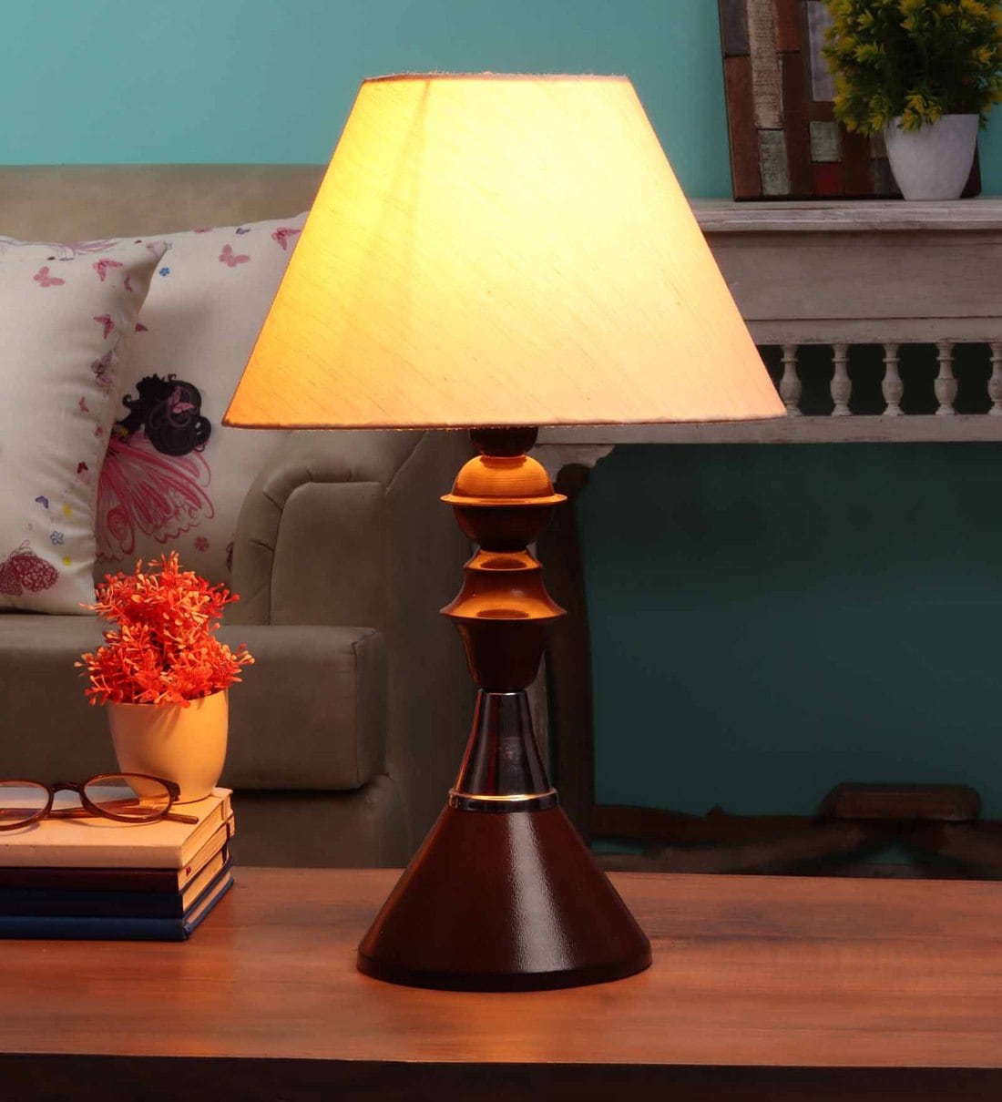 Buy Beige Fabric Shade Table Lamp With Black Base By Brightdaisy Online ...