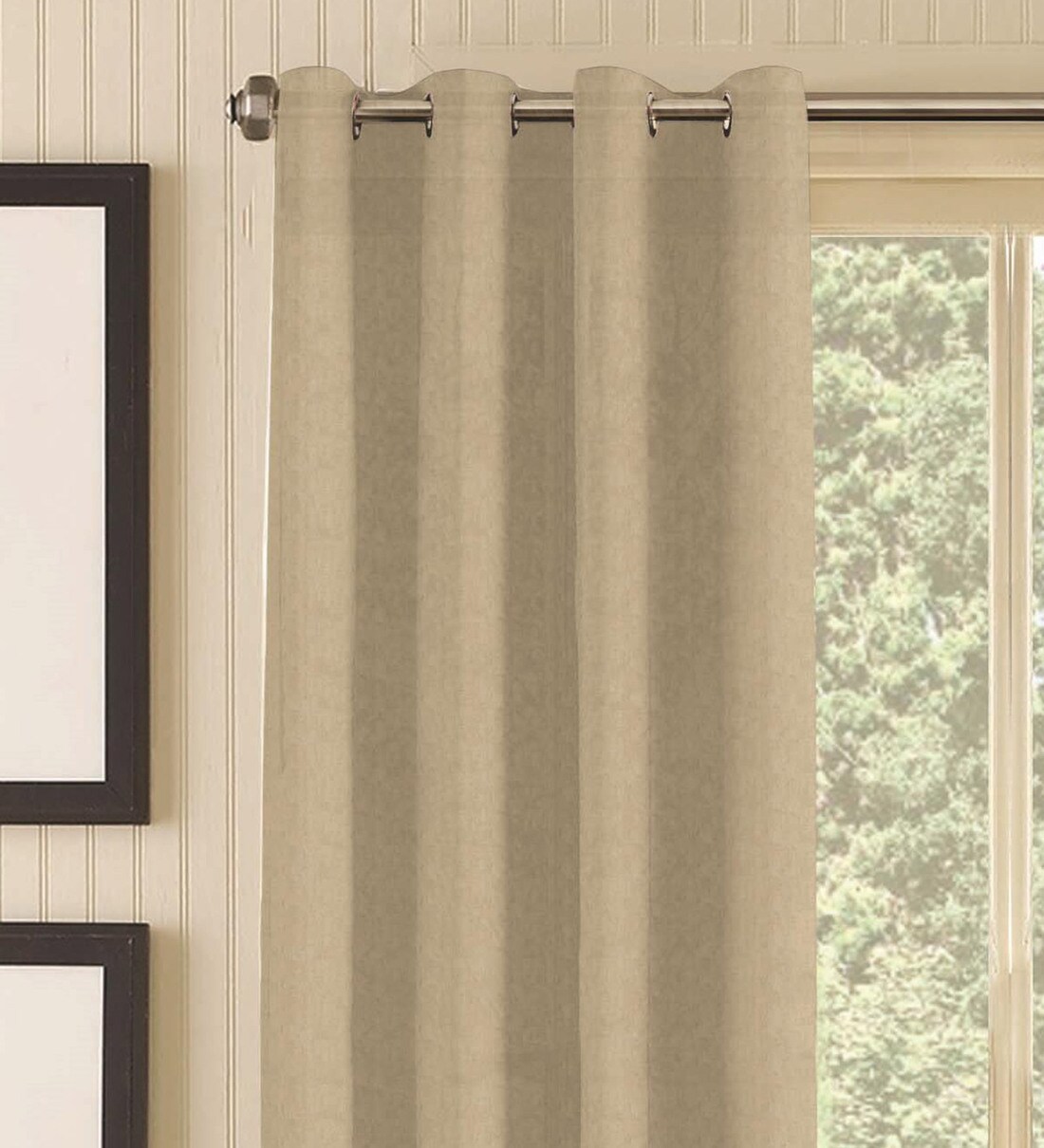 Buy Beige Sheer Polyester 5 Feet Eyelet Window Curtain by Ddecor Live ...