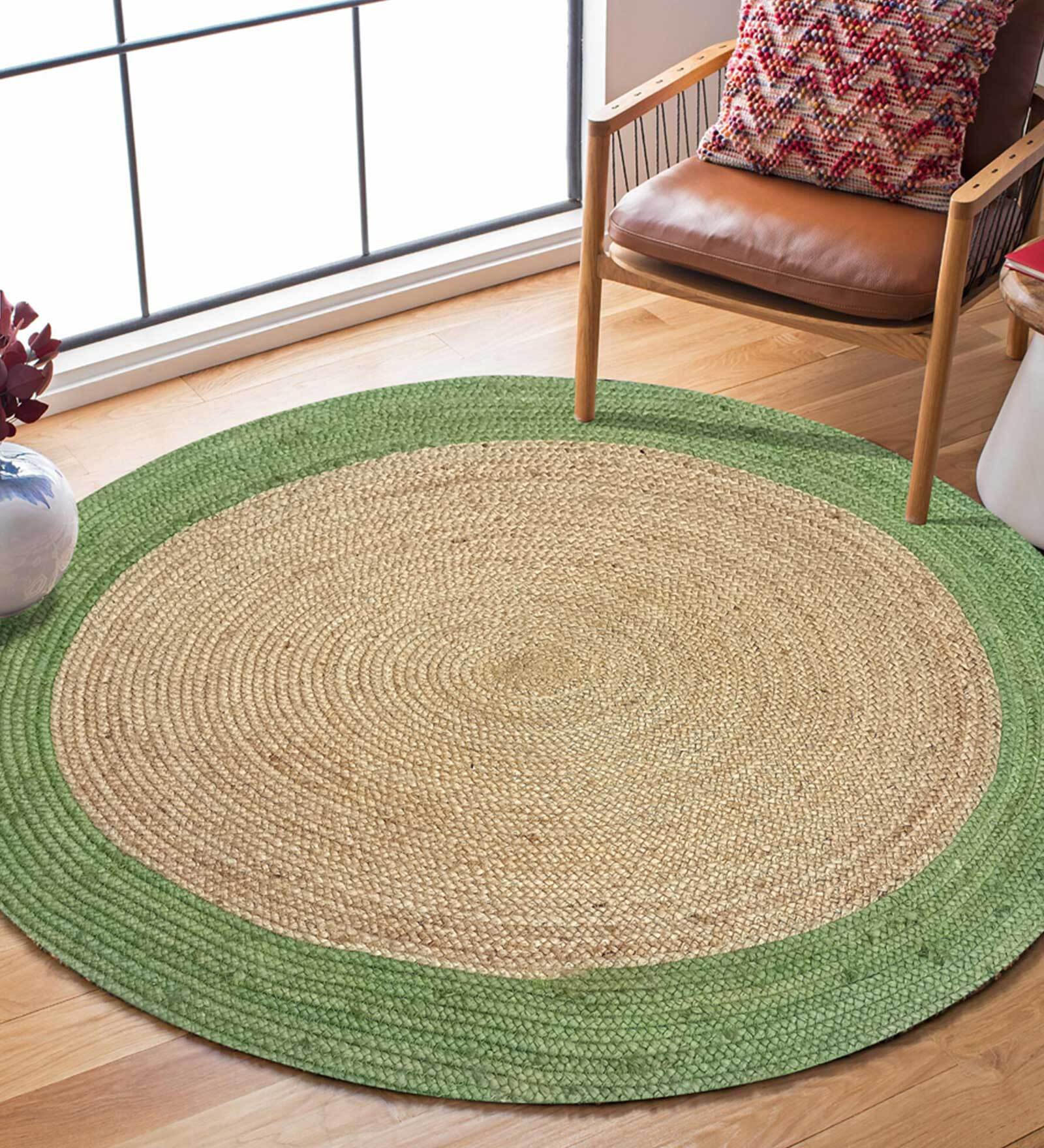 Buy Multicolor Geometric Jute 3 ft x 3 ft Machine Made Round Carpet by ...