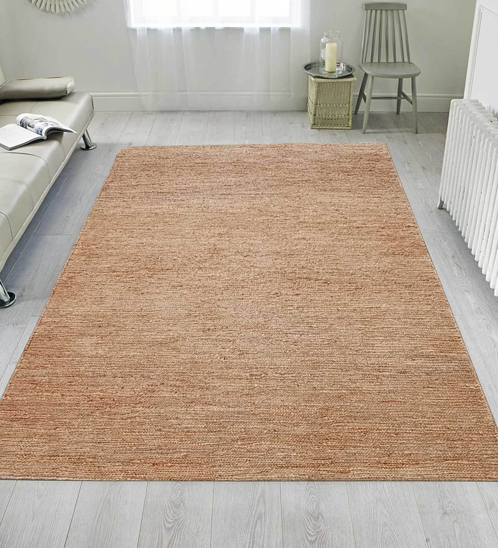 Buy Beige Solid Jute 5 ft x 7 ft Hand Knotted Carpet by MRIC Online - 5 ...