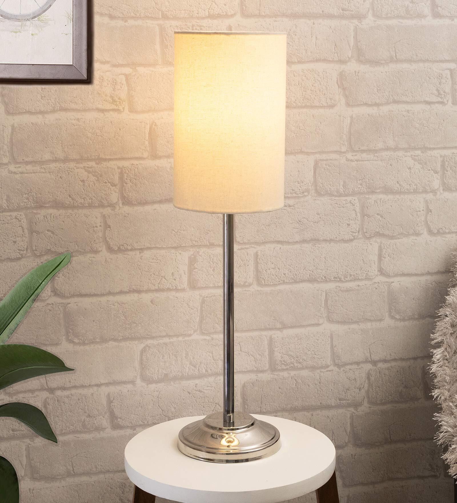 Buy Beige Shade Table Lamp With Stainless Steel Base By Homesake Online ...