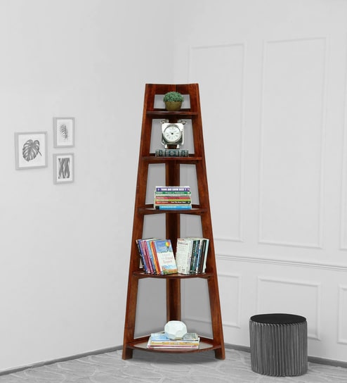 Buy Bern Solid Wood Foldable Corner Book Shelf In Honey Oak Finish ...