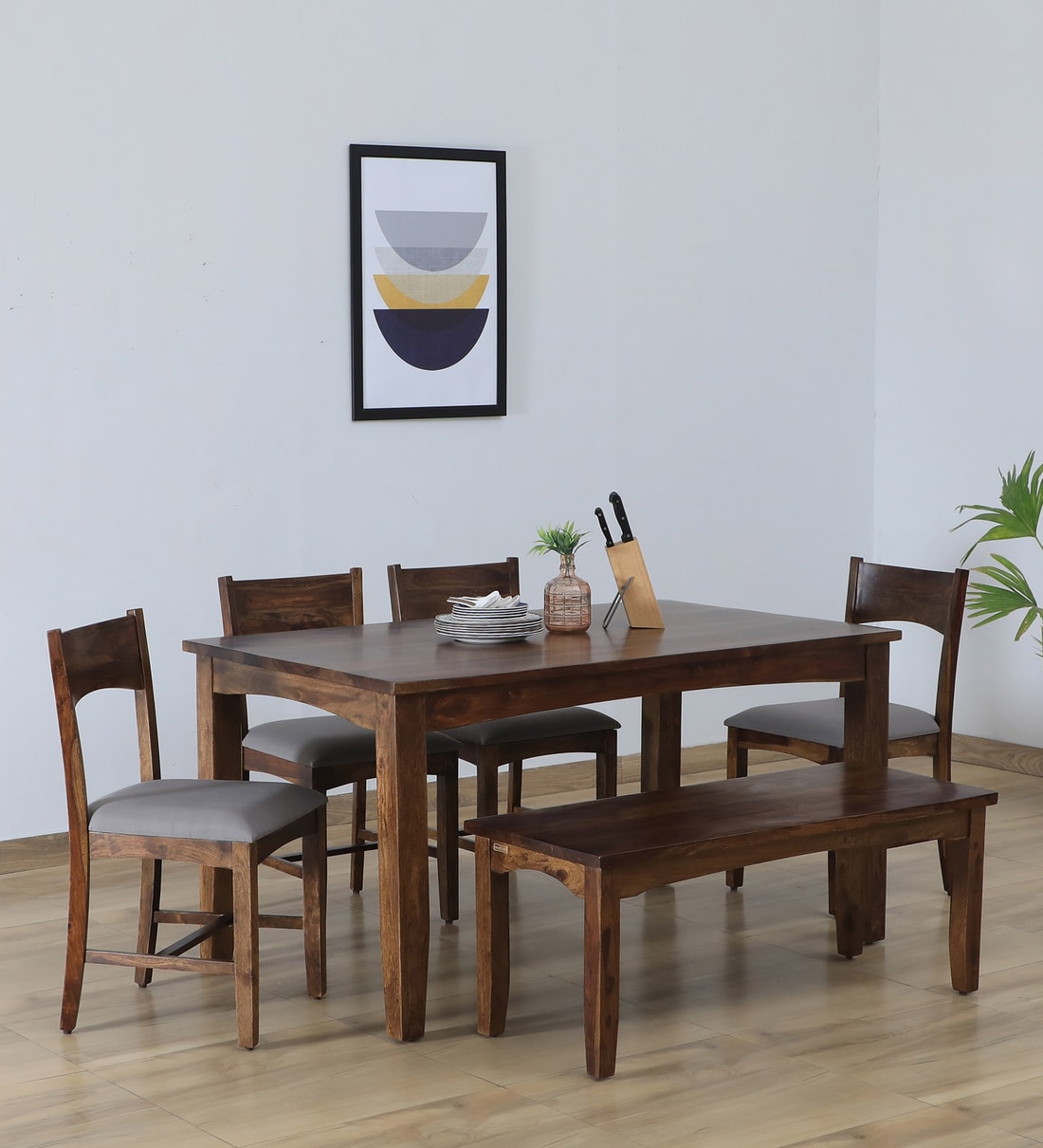 Buy Biscay Sheesham Wood 6 Seater Dining Set in Scratch Resistant ...