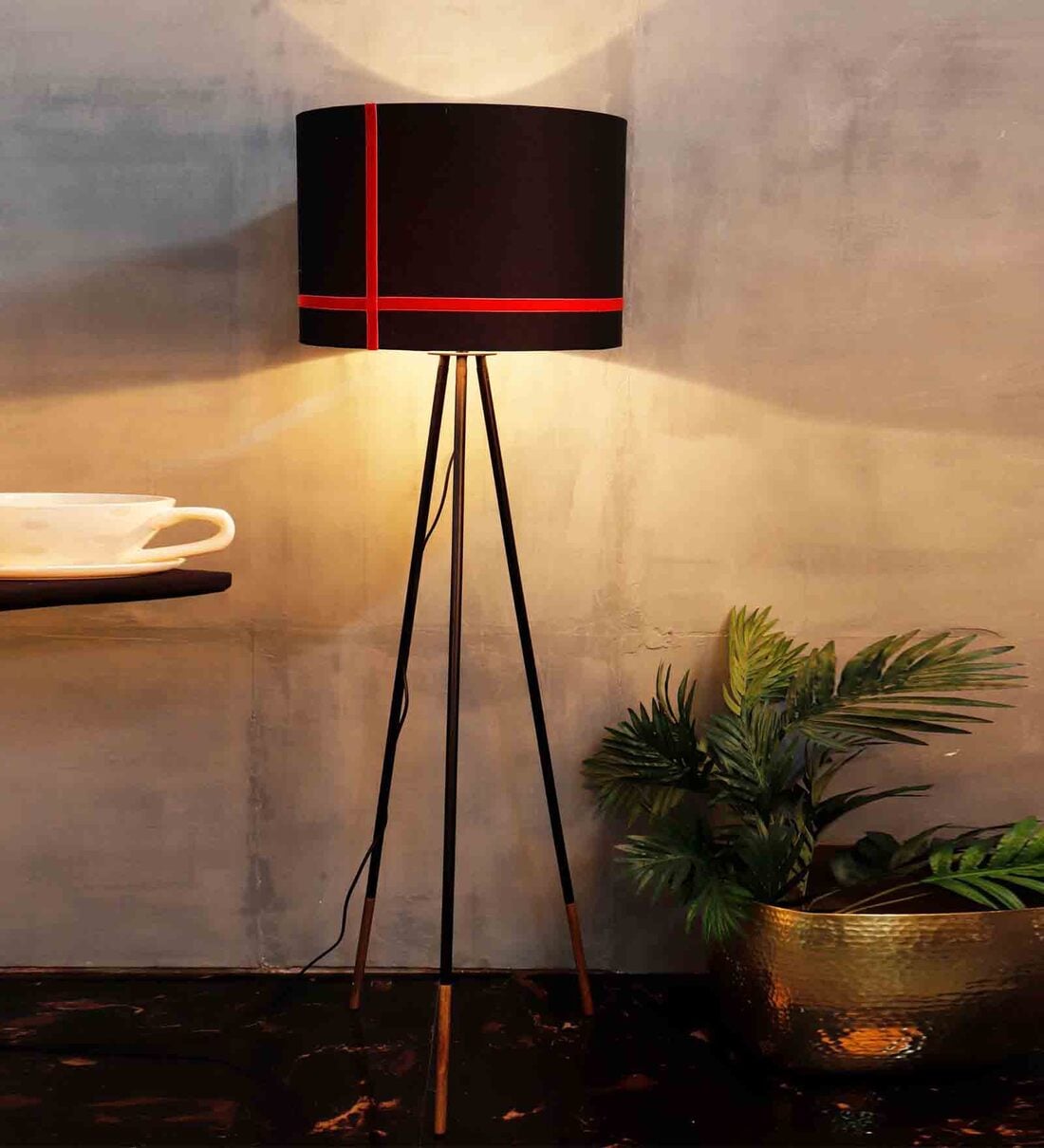 Buy Red & Black Fabric Shade Tripod Floor Lamp With Metal Base By ...