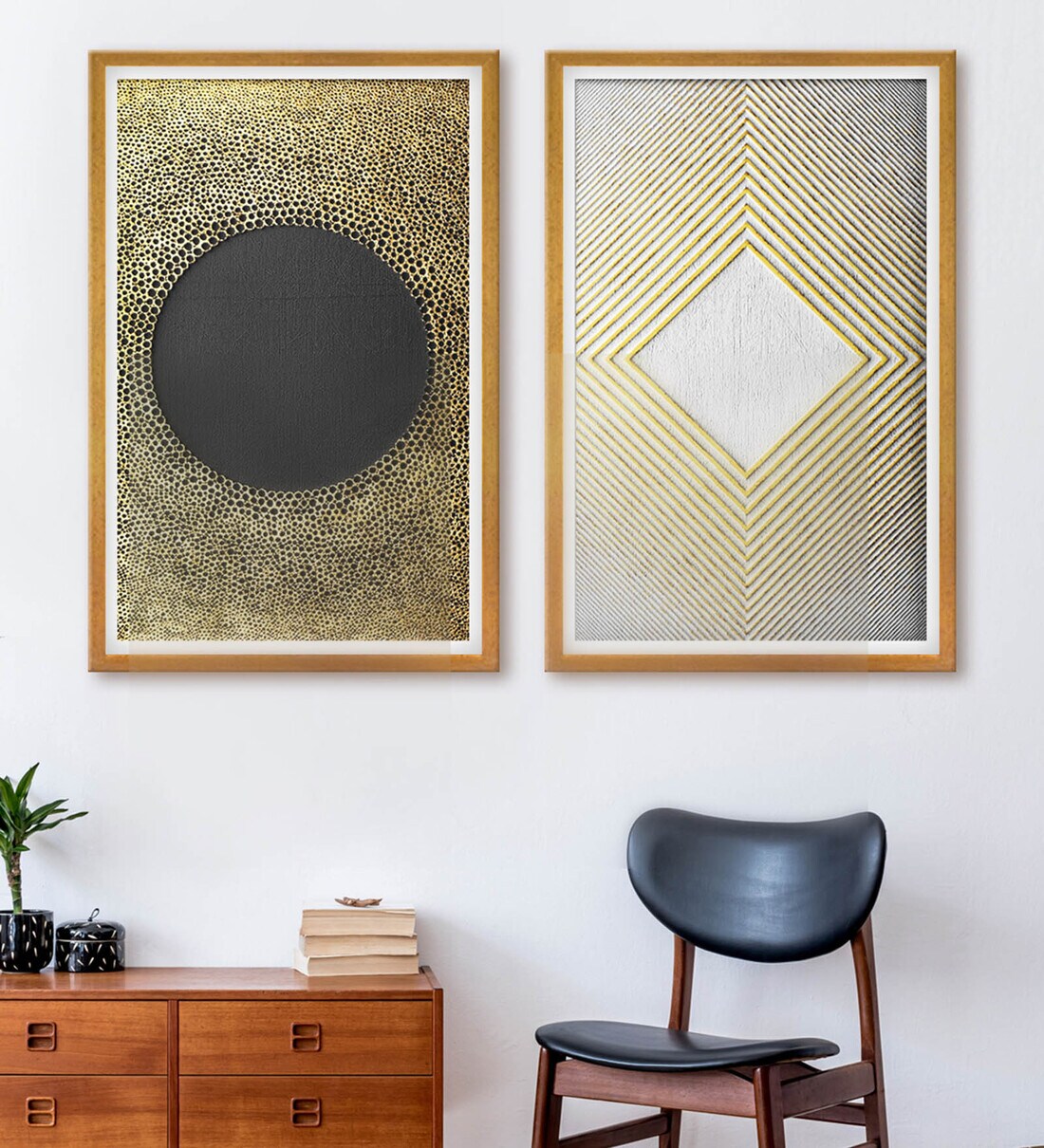 Buy Black And Grey Abstract Printed Canvas Art Panel Set of 2 By ...