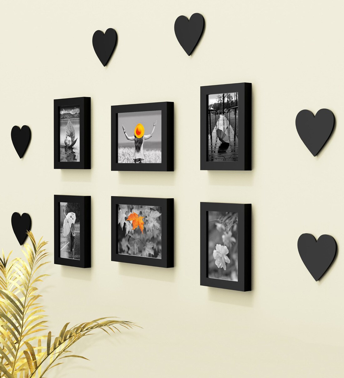 Buy Black Engineered Wood With 6 Heart Plaque, Set Of 6 Collage Photo ...