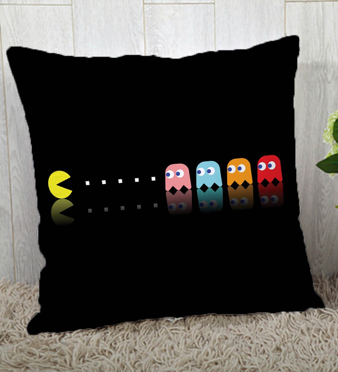 Buy Black Silk 16 x 16 Inch Pac-man Cushion Cover by Stybuzz Online ...